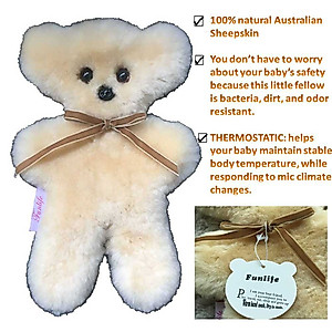 funlife 100% Australian Soft Lambskin Flat Teddy Bear for Baby Birthday Gift,Natural Snuggle Bear for Infant,Cream