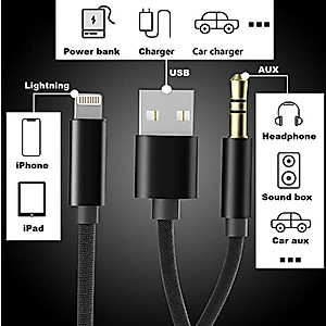 IVSHOWCO Charging Audio Cable for iPhone [Apple MFi Certified], Lightning to 3.5mm Headphone Aux Jack Nylon Braided Cord Work with Car Stereo/Speakers/Headphone.