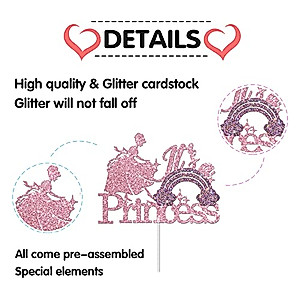 Pink Glitter It's a Princess Cake Topper, Girls 1st Birthday Cake Decorations, Baby Shower, Gender Reveal Party Decorations