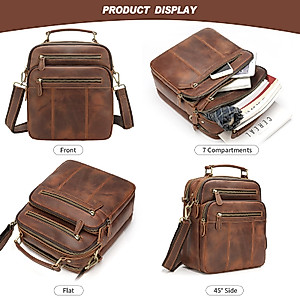 Jack&Chris Leather Man Purse Shoulder Bag,Small Mens Crossbody Messenger Bags for Work,Men Satchel Handbag,Brown2