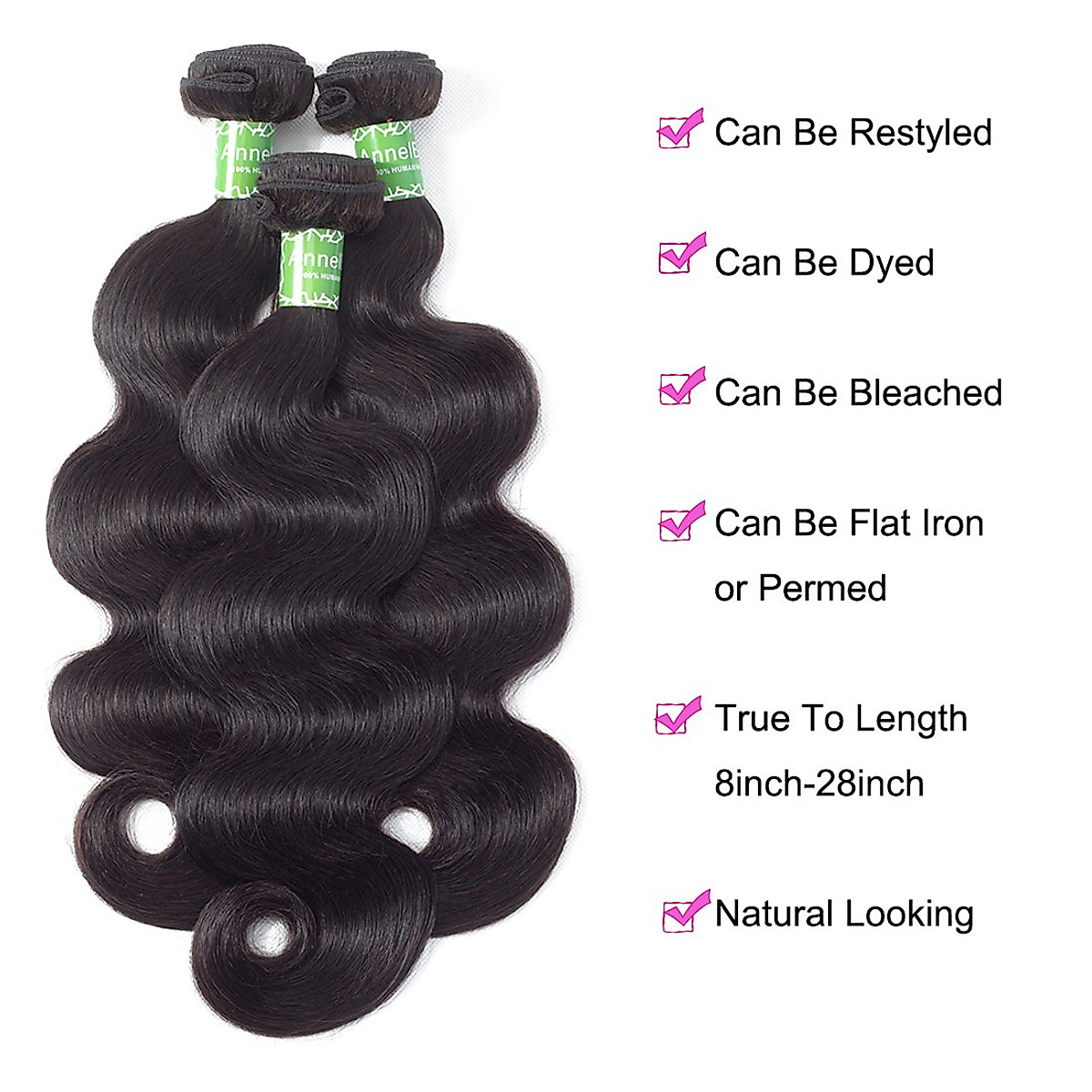 ANNELBEL Brazilian Hair 4 Bundles Body Wave 8A Virgin Unprocessed Human Hair Bundles Remy Human Hair Extensions Weave - Wavy Hair, Double Weft, Natural Black, (10", 50g)/Bundle