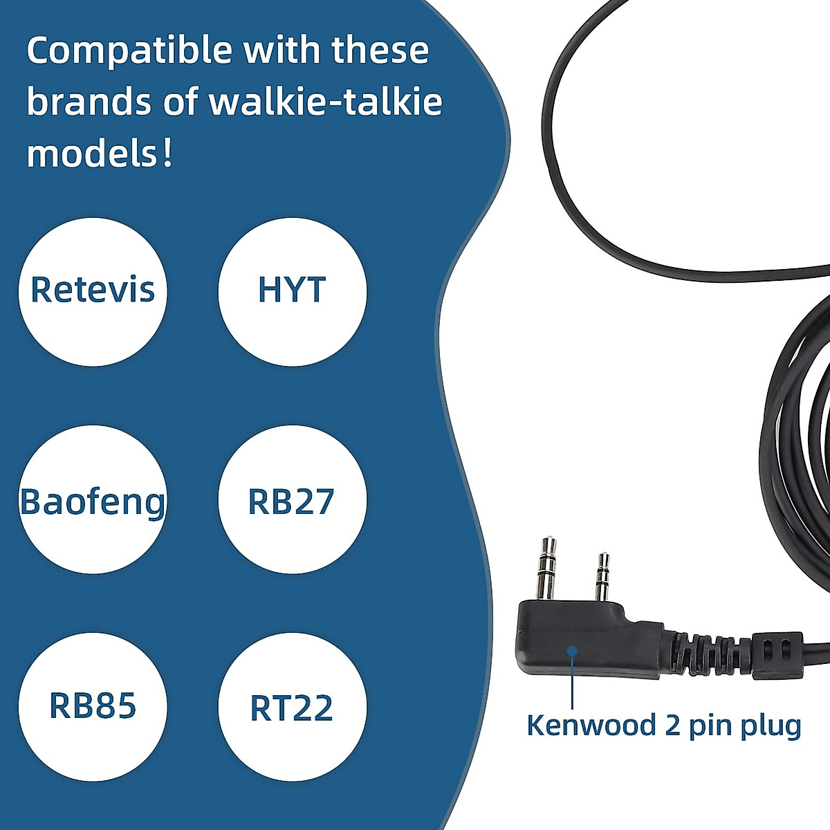 Retevis ETK007 Adjustable Throat Mic Two Way Radio Headset, Finger PTT, for Cycling, for RT22 RT21 H-777 RT68, Compatible with Kenwood Baofeng UV-5R Walkie-Talkie,Walkie Talkie Earpiece(2 Pack)