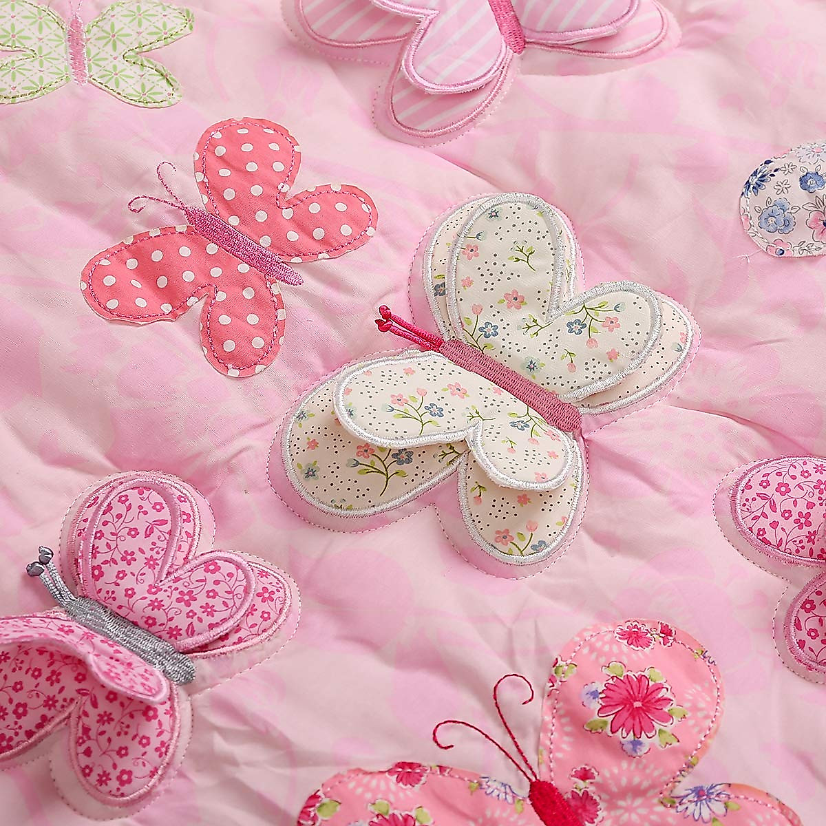 Brandream Pink Butterfly Floral Crib Bedding Set for Girls | 4 Piece Nursery Set | Comforter, Fitted Sheet, Skirt, Diaper Stacker Included