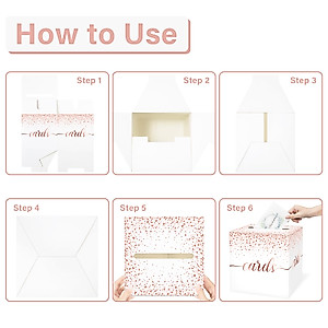 LIKAJON 1 Pack White and Rose Gold Card Box for Party, 8.7" White Gift Card Box Money Box for Birthday, Wedding, Baby Shower, Retirement, Anniversary, Bridal Shower, Raffle Ticket