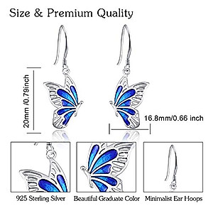 Butterfly Drop Earrings, 925 Sterling Silver Hypoallergenic Dangly Earring for Sensitive Ears Jewelry Mother Day for Women Girlfriend Butterflies Lovers with Box (Blue)