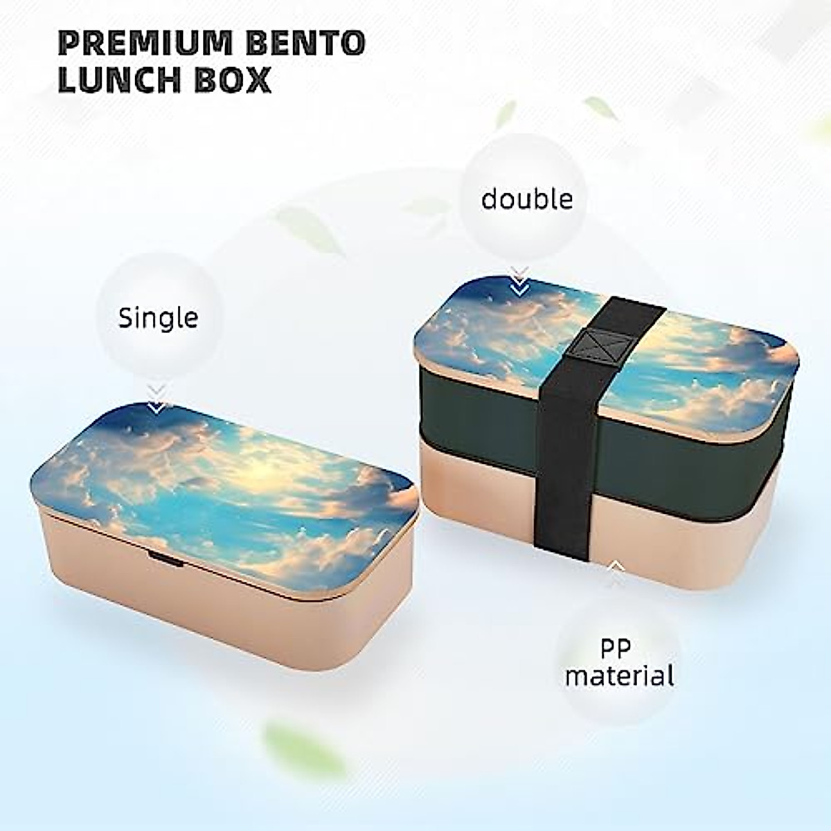 Cloudy Sky Adult Lunch Box, Bento Box, With Cutlery Set Of 3, 2 Compartments, Rectangular, Lunch Box For Adults