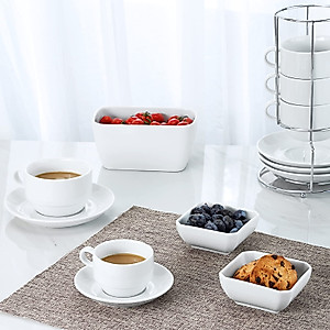 Yedio Porcelain Coffee Cups with Saucers and Metal Stand and 3 Tier Rectangular Serving Platter Bundle