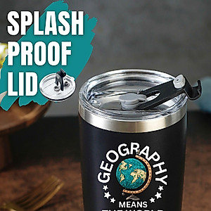 Onebttl Geography Gifts for Men, Women, Geography Teachers, Students, Geography Means The World To Me, Stainless Steel Tumbler 20OZ - Black