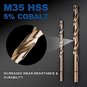 COMOWARE Cobalt Drill Bit Set- 15Pcs M35 High Speed Steel Twist Jobber Length for Hardened Metal, Stainless Steel, Cast Iron and Wood Plastic with Indexed Storage Case, 1/16"-3/8"