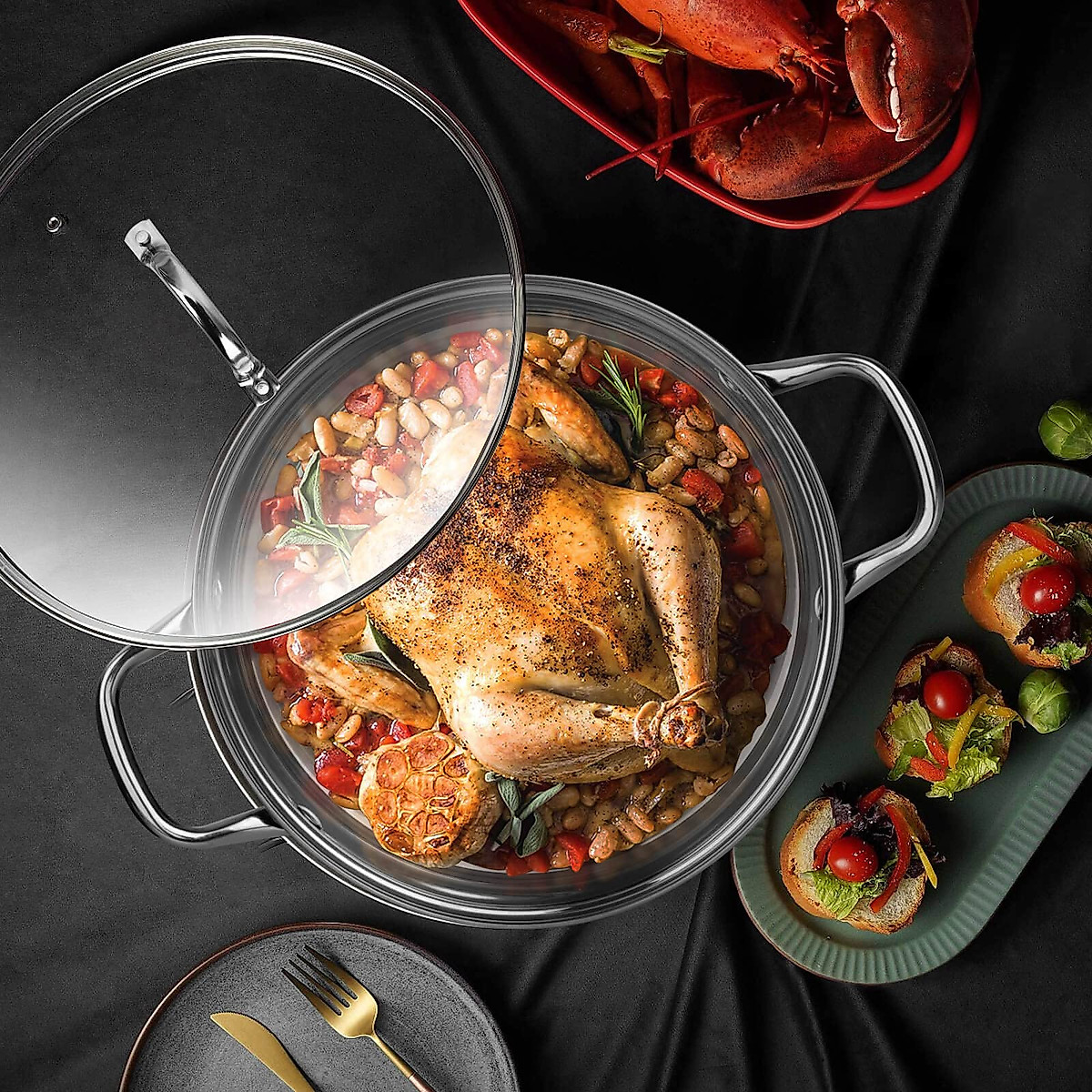 LEUGWAKN Stainless Steel Stock pot-10 Quart pot-Stockpots with Lid -Soup Pot-Induction Pot-Cookware-Cooking Pot-crock pot