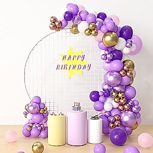 HYOWCHI Purple Princess Birthday Party Supplies - 140 Pcs Princess Balloon Garland Arch Kit, Purple Gold Latex Balloon Arch For Magic Princess Birthday Baby Shower Party Supplies Decorations