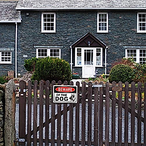 Uflashmi Beware of Dog Sign for Fence Yard, Dog Warning Sign, Aluminum Metal, 2 Pack, 7x10 inch