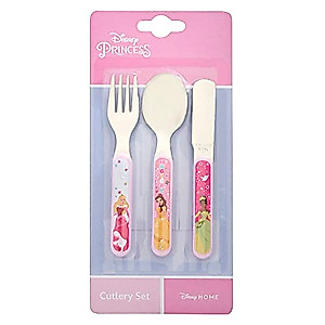 Disney Princess 3 Piece Cutlery Set – Metal, Reusable Children's Knife, Fork & Spoon, Kids-Size, Made from Food-Safe Stainless Steel & ABS Plastic – with Cinderella, Belle & Mulan – for 12 Months & Up