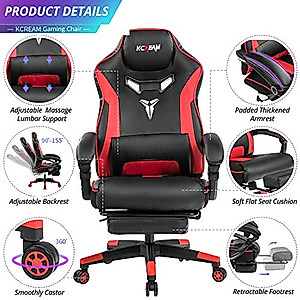 KCREAM Gaming Chair Computer Desk Chair with Footrest Racing Style Ergonomic Game Chair with Build-in Lumbar Support and Adjustable Recliner High Back Leather E-Sports Chair for Adult (8521-red)