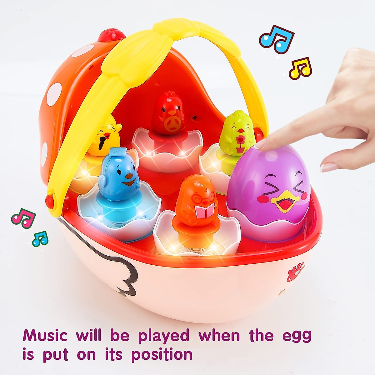 LinseyFun Baby Easter Egg Toy Basket, 6PCS Matching Eggs, Easter Musical Eggs for Babies Toddlers, Easter Basket Ideas for 1 2 3 4 5 Year Old Boys & Girls