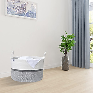 RITHLELA Cotton Rope Basket, Blanket Basket Living Room, Soft & comfortable Woven Laundry Basket, Storage for Kids/Dog Toys, Laundry, Towel, Shoes, Pillow