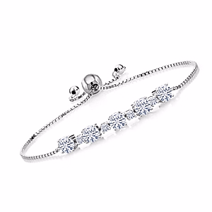 Gem Stone King 925 Sterling Silver White Moissanite Tennis Bracelet For Women | 2.76 Cttw | Round 5MM and 2.5MM | Fully Adjustable Up to 9 Inch