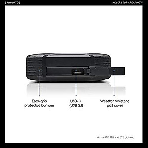 G-Technology 4TB ArmorATD All-Terrain Rugged Portable External Hard Drive - USB-C, USB 3.1 Gen 1 - 0G10435-1, 4000 GB