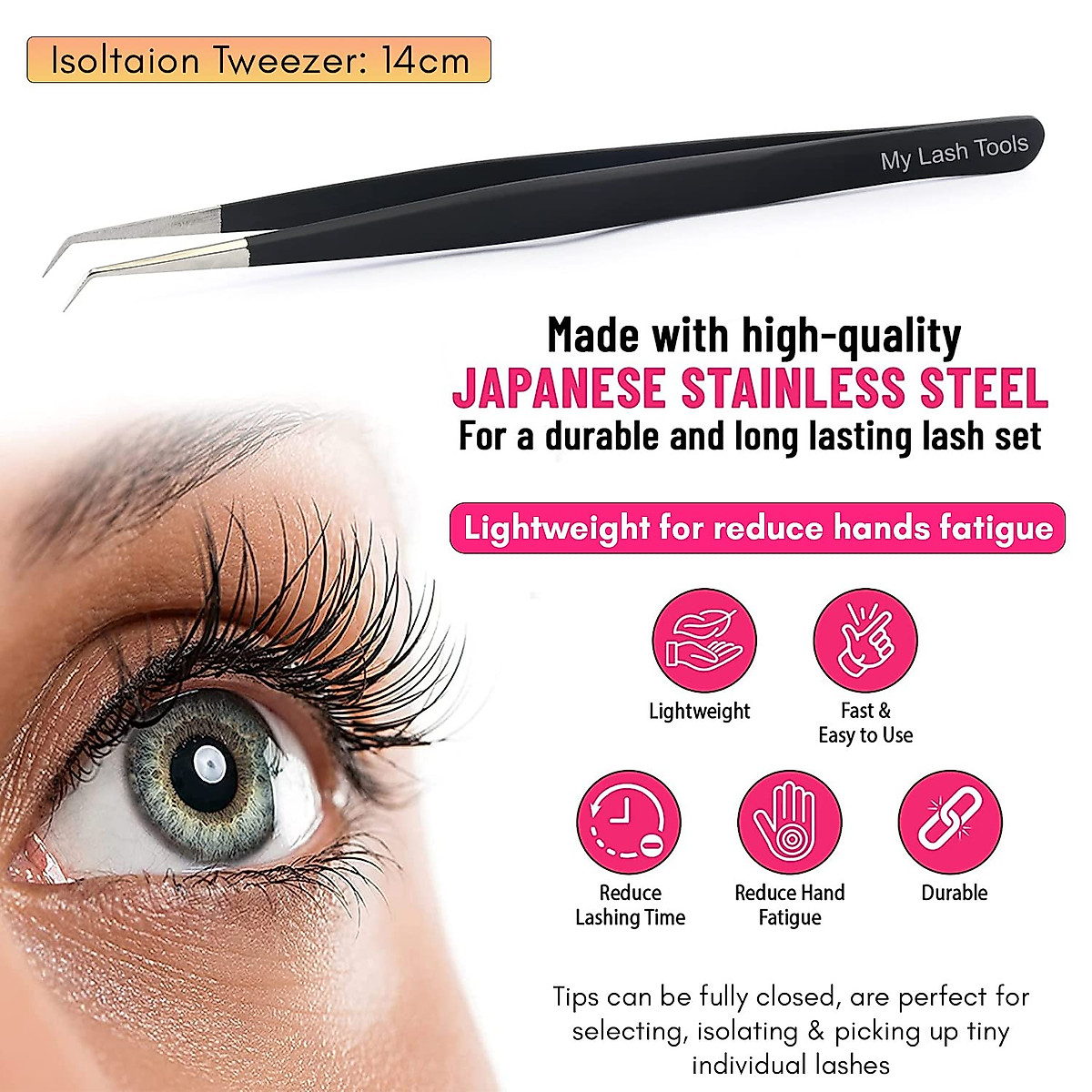 My Lash Tools Eyelash Extension Curved Degree Tweezers for Isolation Lash Extensions 14cm, Best for Individual Isolation & Classic Lashes Japanese Stainless Steel Eyelash Twisers (Matte Black)