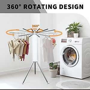 KUJIBGY Tripod Clothes Drying Rack Portable & Foldable Garment Drying Rod Space Saving Collapsible Laundry Hanging Rack for Laundry Room Balcony Bedroom Travel Indoor Outdoor