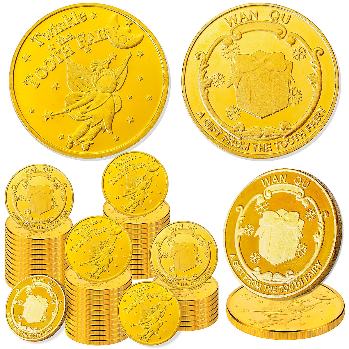 PROLOSO 8 Pcs Golden Tooth Fairy Coins Novelty Gift Coins Tooth Fairy Money for Lost Tooth Kids