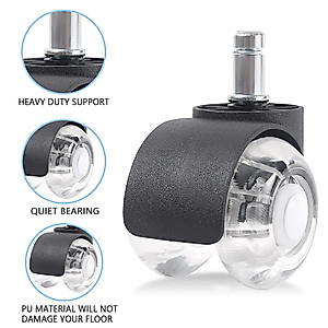 Office Chair Casters Wheels Replacement 2 Inch Heavy Duty Silent Rubber Chair Casters with Standard Stem 7/16″* 7/8″(11mm*22mm) Suitable for Hardwood Floors and Carpet,Set of 5-Universal fit