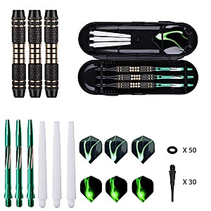 Soft tip Darts Set 18 Gram - Professional Darts Plastic Tip with Brass Barrel + Green Aluminum Shafts + 50 Rubber o-Ring + 6 Pattern Flights +30 Soft Tips for Electronic Dartboard