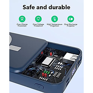 Wireless Portable Charger with Built in Cables,10000mAh Magnetic Power Bank Mini Battery Pack,4 Output 4 Input LED Display USB-C for iPhone 14/13/12/11/X Pro Max/Pro/Mini/Plus Android (Blue)