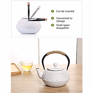 Sotya Cast Iron Teapot, 40oz/1200ml Japanese Tetsubin Tea Pot with Infuser for Loose Leaf and Tea Bags, Tea Kettle Coated with Enameled Interior for Stove Top, White
