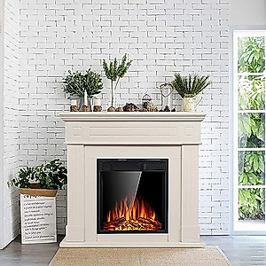 Xbeauty 44" Electric Fireplace with Mantel Package Freestanding Fireplace Heater Corner Firebox with Log & Remote Control,750-1500W,(White)