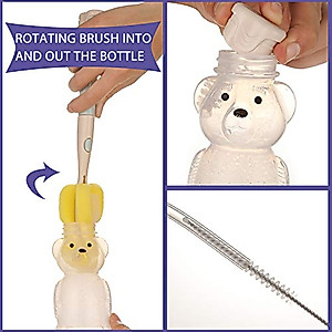 2 Pack Honey Bear Straw Cups with 4 Flexible Straws & Cleaning Tools(2 Straw Brushes &1 Bottle Brush), 8-Ounce Therapy Sippy Bottles for Speech and Feeding Training, Leak-Proof & Food-Grade & BPA Free