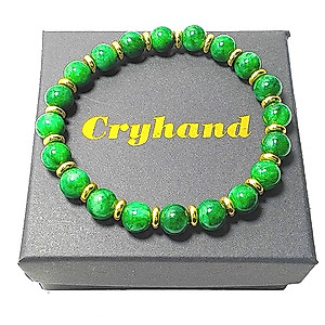 Cryhand Green Jade Lucky Gold Plated Bracelet for Men Women Attract Wealth Luck Chakra Feng Shui Stretchy Beaded Bracelets Healing Crystal Spiritual gifts for women and men Pulseras Para Hombres