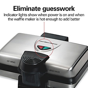 Hamilton Beach Belgian Mini Waffle Maker with Shade Control, Makes 2 at Once, Create Personalized Keto Chaffles and Hash Browns, Non-Stick Plates, Compact Design, Stainless Steel