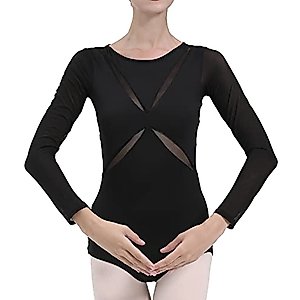 Dance Elite - Pixen - Long Sleeved Leotard for Women with X Slat design. Leotards for Women Dance Fashion (Adult L, Black)