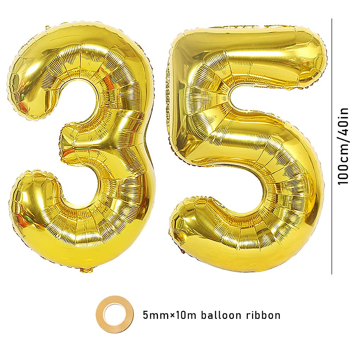 Ceqiny 40 Inch 35th Number Balloon Mylar Balloon Giant Balloon Alphabet Foil Balloon for Birthday Party Wedding Bridal Shower Engagement Photo Shoot Anniversary Decoration, Gold Digit 35 Balloon
