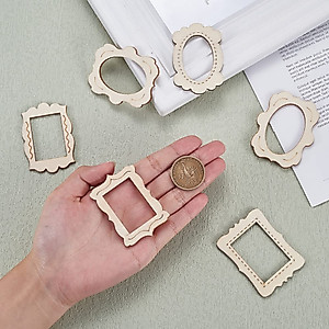 LiQunSweet 50 Pcs Photo Picture Frame Unfinished Cutout Wood Piece Ornament for Decoration Crafts DIY Painting Project Display Holds