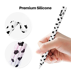 NIUTRENDZ Cow Print Case for Apple Pencil 1st Generation Case Cover Silicone Protective Sleeve Accessories with Apple Pencil Tips Cover & Cable Adapter Tether (Black)