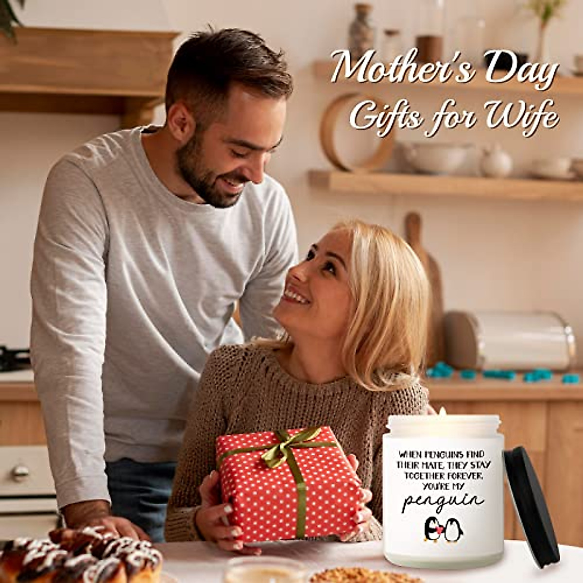 Anniversary Romantic Gifts for Him Her, Wife Mothers Day Gifts from Husband, Boyfriend Girlfriend Birthday Gifts, I Love You Gifts, Candle Gifts for Him Her, Funny Penguin Gifts for Women Men