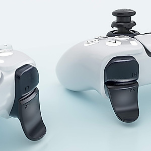 PS5 Controller Accessories Kit, Daugee L2 R2 Trigger Extender+Silicon Analog Stick Thumb Grips+D-pad for Playstation 5 Controller,Anti-Slip Replacement Parts（Black）