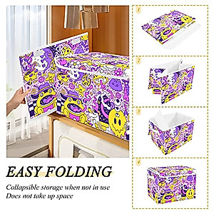 NFMILI Storage Bins (Psychedelic Graffiti) with Lid And Handles, Foldable Storage Basket Large Capacity Household Cube for Organizing Cloth Toys Books 16.5×12.6×11.8 IN