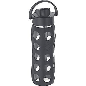 Lifefactory 22-Ounce Active Flip Cap Glass Water Bottle, 22oz, Carbon
