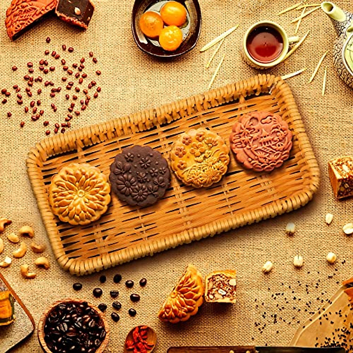 3 Pcs Rattan Serving Tray Rectangular Wicker Basket Woven Rattan Basket Tray Handmade Weaving Storage Basket Organizing Bathroom Platter for Coffee Bread Fruit Drinks Snack Table Countertop, 3 Sizes