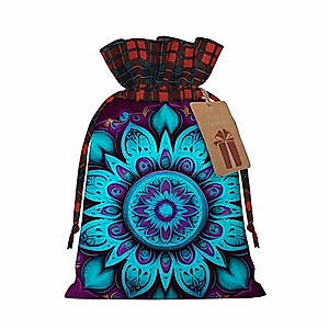 Yioniii a mandala pattern on purple velvet background pattern Christmas Gift Bags Santa Sack with Drawstring, String Backpacks for Gifts Treat and Candy，Purple,S