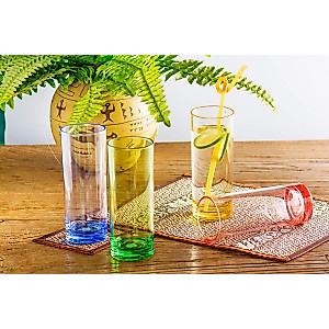 YINJOYI 12 oz Highball Drinking Glasses Plastic Tumblers Tall Kids Water Cups Adults Glassware Colored Picnic Drinkware Reusable Set of 4
