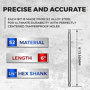 InPower Extra Long Security Power Bit Set, 32 Piece 6" Long Security Screwdriver Bit Set, 1/4" Shank, S2 Steel