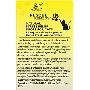 Bach RESCUE REMEDY PET for Cats 10mL, Natural Calming Drops, Stress Relief for Cats & Kittens Caused by Loud Noises, Travel, New Pets & People, Homeopathic Flower Remedy