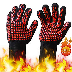 Wetest Premium 1 Pair Extreme Heat Resistant Oven Gloves for Cooking Gloves for BBQ, Grilling, Baking, Red