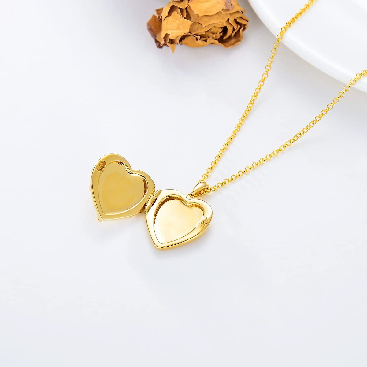 SOULMEET 18k Gold Plated Silver Rose Heart Shaped Locket Necklace That Holds 2 Picture,Your Are My Sunshine, 18" (Locket only)
