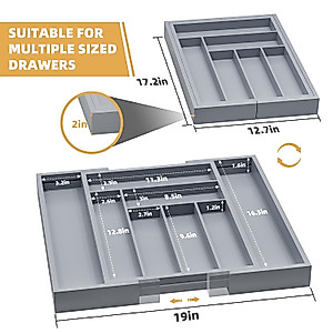 Chubangshou Utensil Organizer Silverware Holder, Adjustable Kitchen Drawer Organizer for Large Utensils, Bamboo Cutlery Organizer in Drawer (Black)