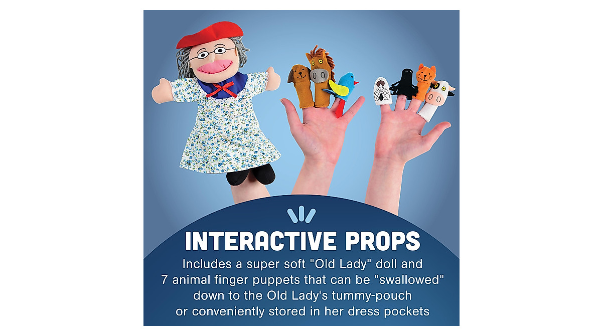 Constructive Playthings Old Lady Doll & Puppet Set for Storytime Fun